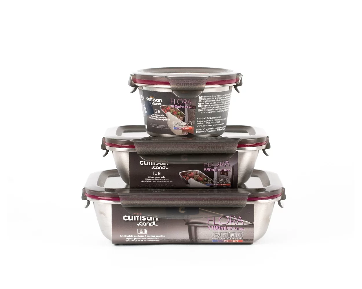 Pack "Nomade" - 3x Boîte inox alimentaire rectangulaire - CUITISAN